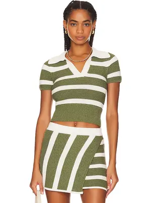 L'academie Drea Striped Knit Top - Green & Ivory