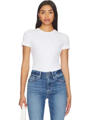 Good American Rib Fitted Tee Bodysuit - White001