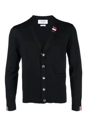Thom Browne Jersey Stitch V-neck Cardigan - Blue