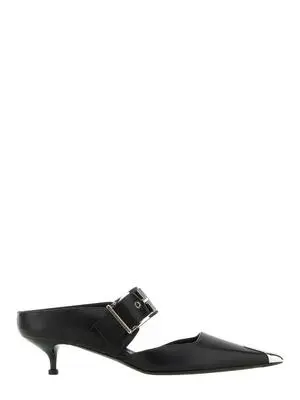 Alexander McQueen Punk Buckle 40mm Leather Mules - Black