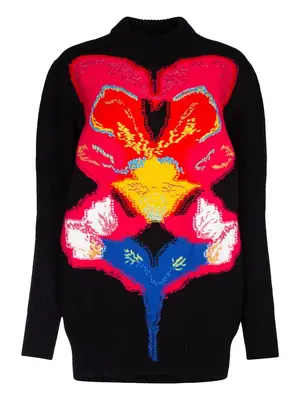 Alexander McQueen Orchid-intarsia Wool Jumper - Black