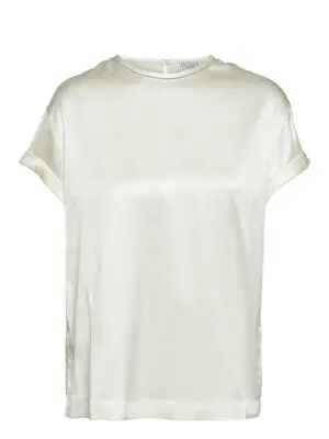 Brunello Cucinelli Brunello Cucinelli Silk-Blend Satin T-Shirt Beige