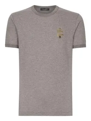 Dolce & Gabbana Motif-embroidered Cotton T-shirt - Neutrals