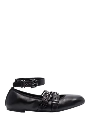 STUART WEITZMAN Maverick Leather Ballerina Flats - Black