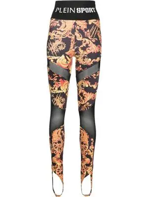 PLEIN SPORT Baroque-print Cotton Leggings - Black
