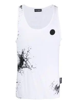 PLEIN SPORT Splash-print Cotton Tank Top - White