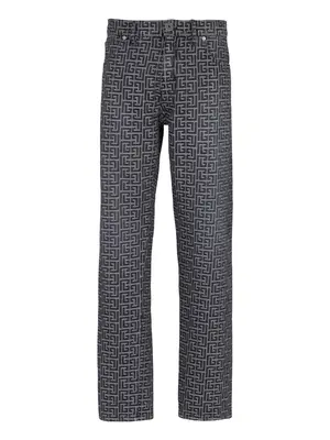 Balmain Monogram Jacquard Straight-leg Jeans - Black