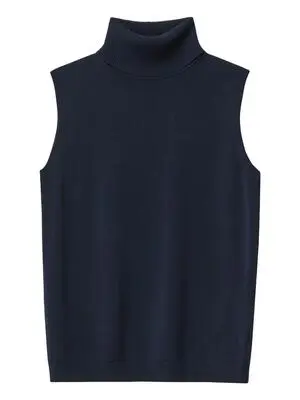 Lafayette 148 New York Crepe Knit Sleeveless Turtleneck Shell - Blue Ink