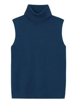 Lafayette 148 New York Crepe Knit Sleeveless Turtleneck Shell - Lido Blue