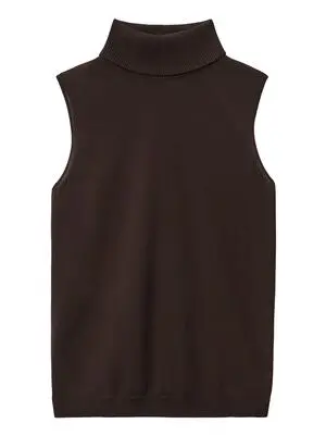 Lafayette 148 New York Crepe Knit Sleeveless Turtleneck Shell Truffle