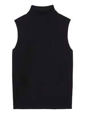 Lafayette 148 New York Crepe Knit Sleeveless Turtleneck Shell - Black