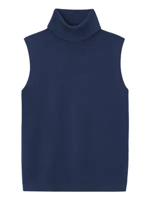 Lafayette 148 New York Crepe Knit Sleeveless Turtleneck Shell Midnight Blue