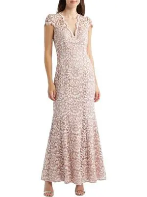 Eliza J Eliza J Illusion Cap-Sleeve Gown Blush