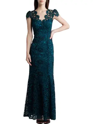 Eliza J Eliza J Illusion Cap-Sleeve Gown Peacock