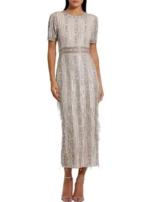 Mac Duggal Cocktail Geometric Beaded Midi-dress - Blush
