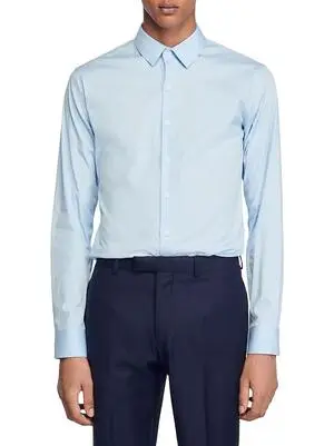 Sandro Seamless Stretch Button Up Shirt - Sky Blue