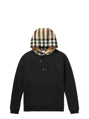 Burberry Checked Cotton-jersey Hoodie - Black