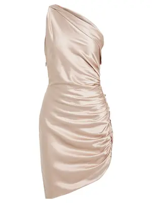 Michelle Mason One-Shoulder Ruched Silk-Satin Midi Dress Blush