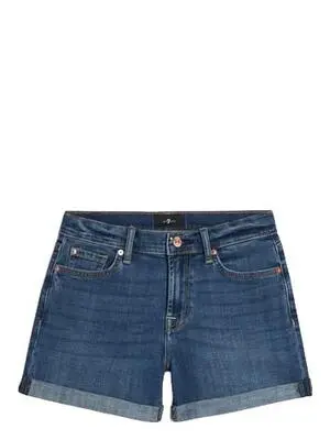 7 For All Mankind Broken Twill Mid-Rise Denim Shorts Black