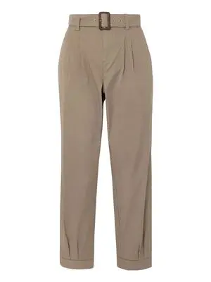 Purdey Cropped Belted Tapered Cotton-blend Pants - Mushroom