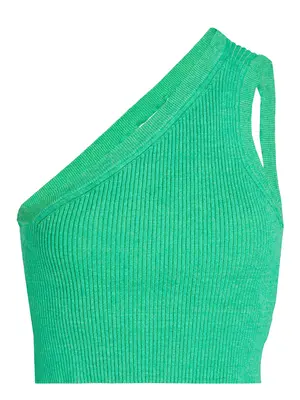 Jacquemus JACQUEMUS Ascu Cropped One-Shoulder Top Green