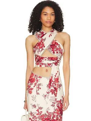 Lpa Top 532 - Red & Cream Floral