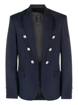 Balmain Embossed-button Double-breasted Blazer - Blue