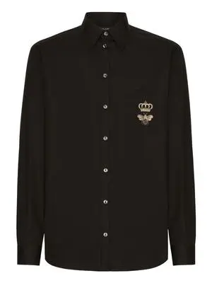 Dolce & Gabbana Logo-embroidered Cotton Shirt - Black