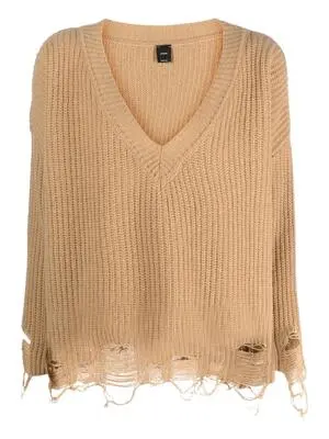 Pinko Distressed V-neck Sweater - Neutrals