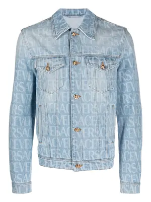 Versace Allover Logo-print Denim Jacket - Blue