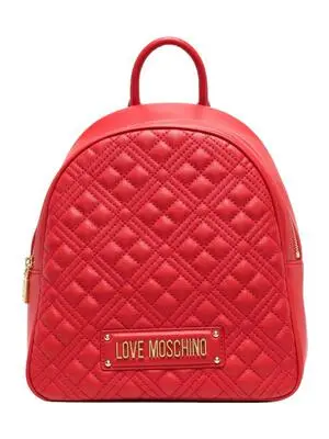 Moschino Quilted Logo Detail Backpack - Red