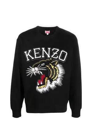 Kenzo Cotton Sweatshirt With Varsity Jungle Logo Embroidery - Black