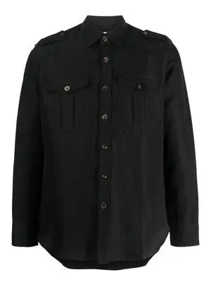 PT TORINO Long-sleeves Cotton-linen-blend Shirt - Black
