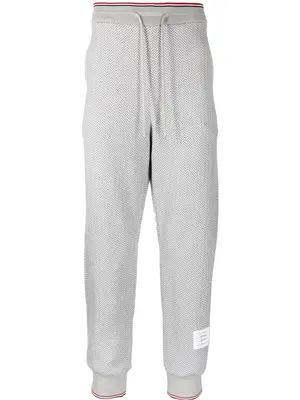 Thom Browne Herringbone-pattern Logo-patch Track Pants - Grey