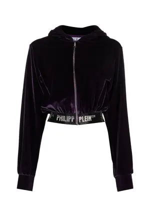 Philipp Plein Logo-embellished Velour Hoodie - Purple