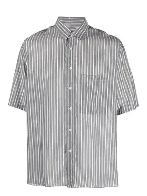 LOW BRAND Striped Short-sleeve Lyocell Shirt - Grey