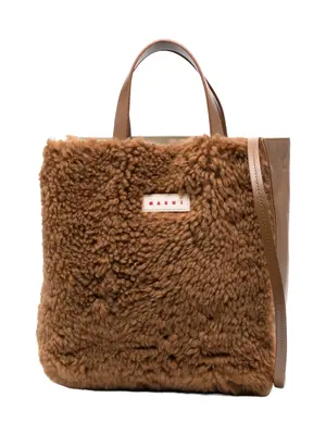 Marni Logo-patch Shearling Tote Bag - Brown