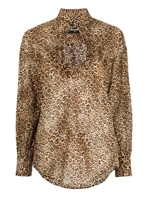 Dsquared2 Leopard-print Cut-out Blouse - Brown