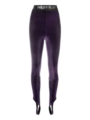 Philipp Plein Logo-underband Velvet Leggings - Purple