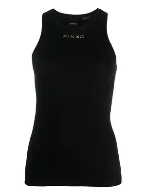 Pinko Logo-embossed Cotton Tank Top - Black