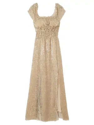 Altuzarra Lily Shirred Sequined Stretch-silk Midi Dress - Gold