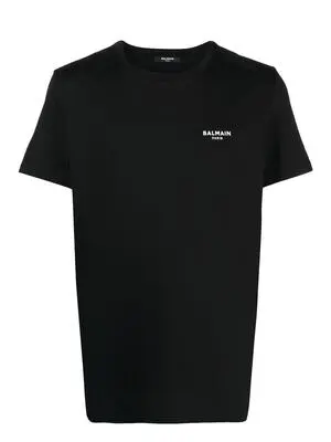 Balmain Flocked-logo Cotton T-shirt - Black