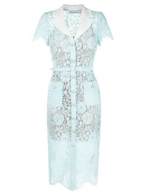 SELF-PORTRAIT Lace Midi Shirt Dress - Blue