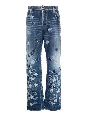 Dsquared2 Star-motif Patchwork Straight Leg Jeans - Blue