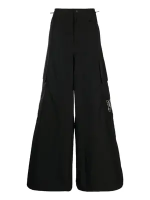 Palm Angels Monogram-embroidery Wide-leg Trousers - Black