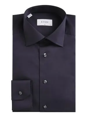 Eton Cotton Poplin Slim Shirt - Navy