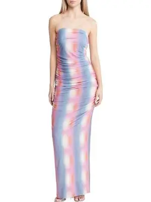 OPEN EDIT Ruched Strapless Maxi Dress - Purple- Red Soundwave
