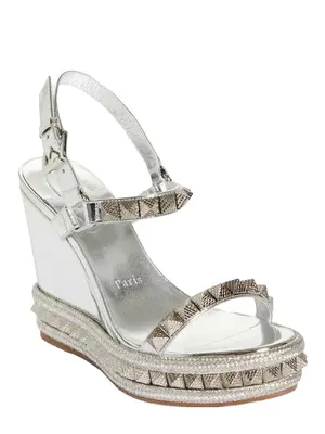 CHRISTIAN LOUBOUTIN Christian Louboutin Pyraclou Espadrille Wedge Sandals Silver