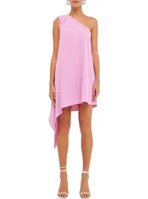 Endless Rose One-shoulder Asymmetric Dress - Peony