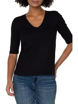 LIVERPOOL Double Layer V-neck Rib Top - Black